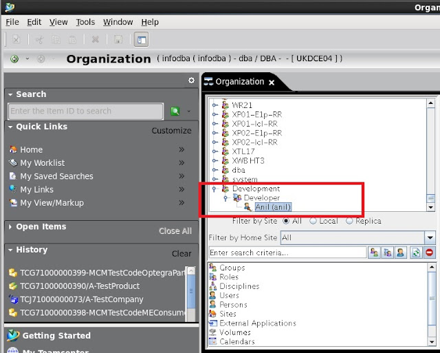 Teamcenter Open Gate: Teamcenter Organization : Walk-through
