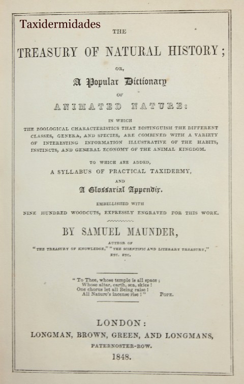"A Syllabus of Practical Taxidermy" de Samuel Maunder. | Taxidermidades