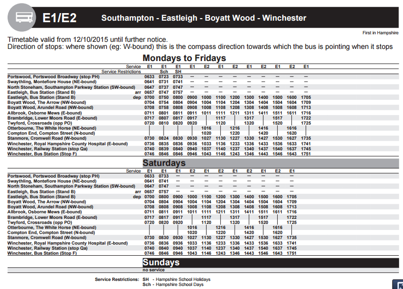 Southampton Bus Update: First E1/E2 timetable fiasco