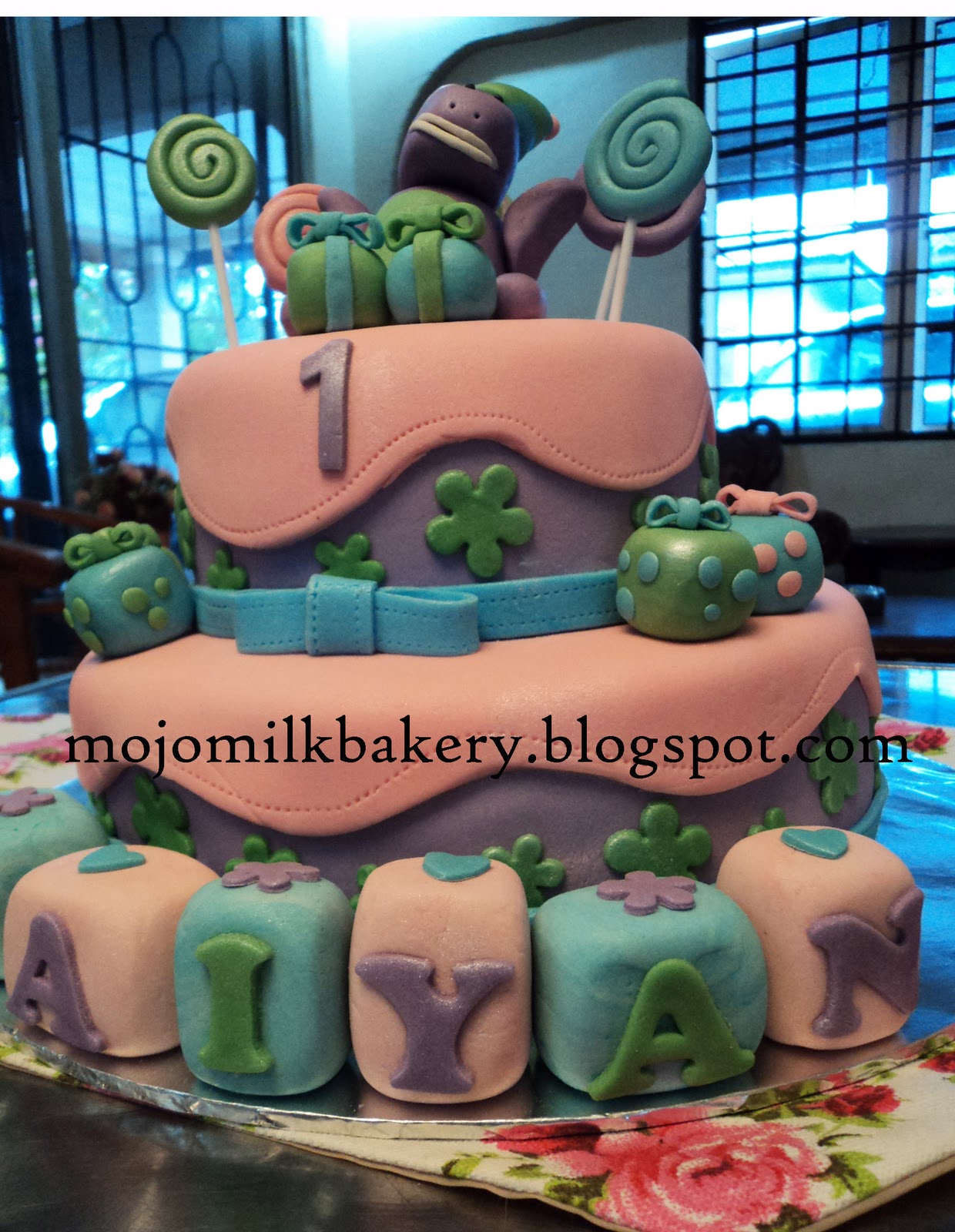 Mojo Milk Bakery: 2 tier Barney Birthday cake