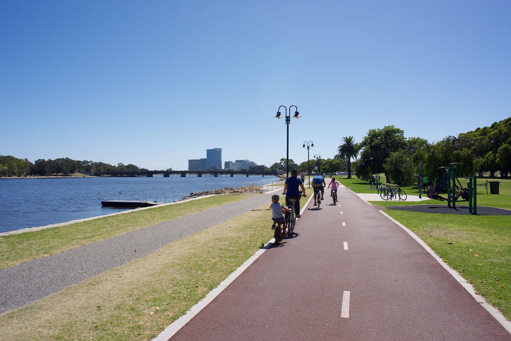 Bicycle Perth: Perth Stadium: Bike-car from South Perth