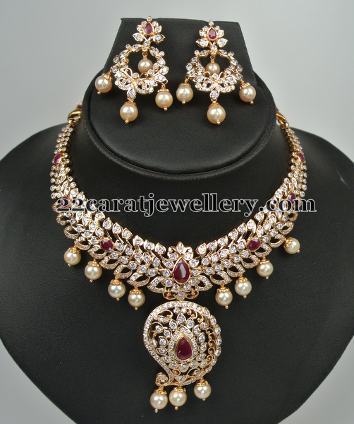 Diamond Necklace with Mango Clasps - Jewellery Designs