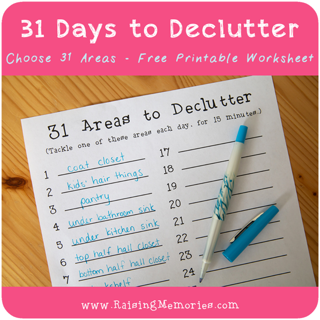 31 Days to Declutter Challenge Worksheet