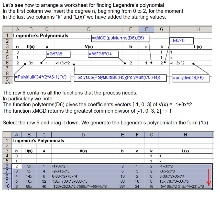 MyExcelRoutines: Legendre polynomial (Legendre function of the first kind)
