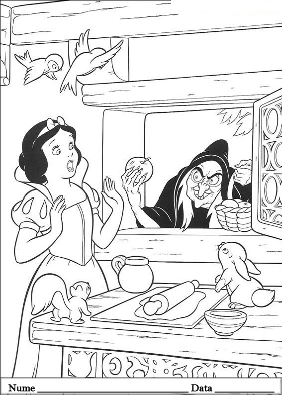 Desene de colorat si planse educative: Desene de colorat cu Alba ca Zapada