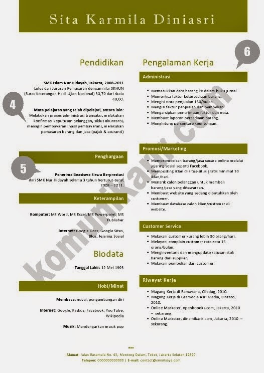 Contoh Curriculum Vitae: Contoh Curriculum Vitae Untuk Staff Admin