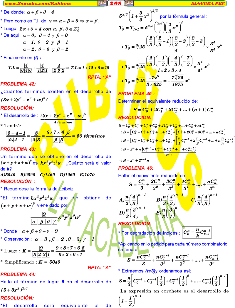 BINOMIO DE NEWTON-EJERCICIOS RESUELTOS DE ÁLGEBRA PRE PDF