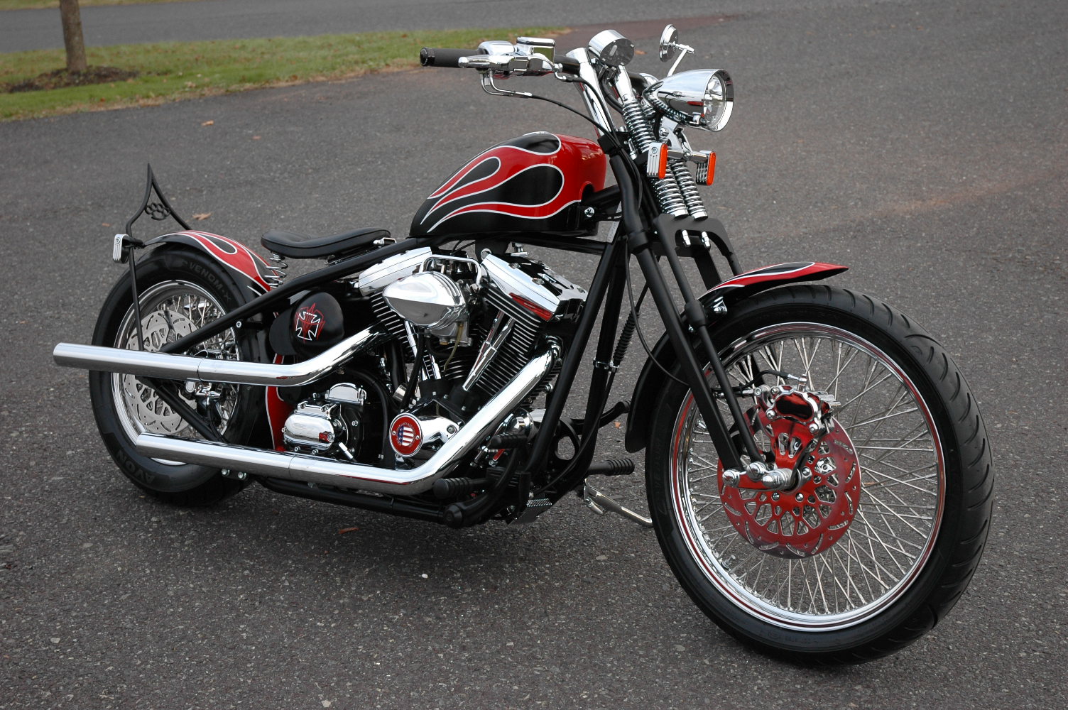 biker excalibur II: RED FLAMES HARLEY POWERED BOBBER by American ...