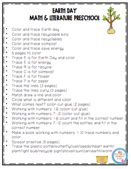 Earth Day Math & Literature Preschool "No Prep" ~ Preschool Printables