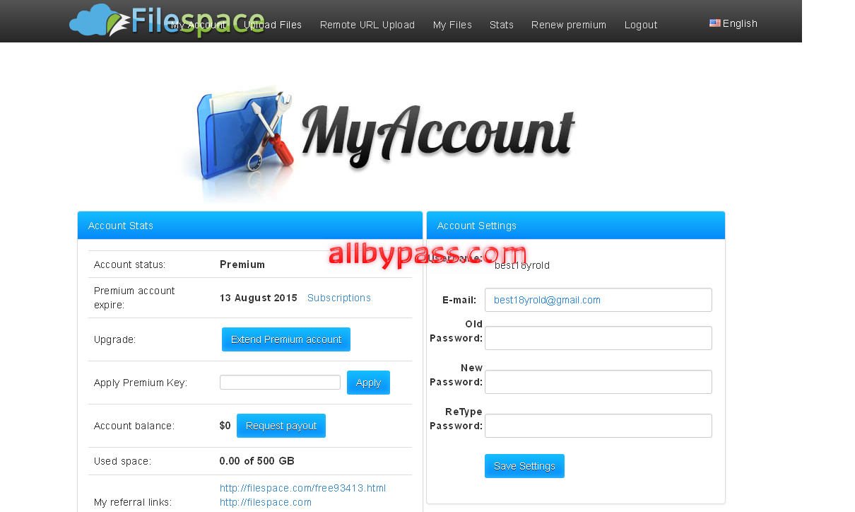 FILESPACE PREMIUM ACCOUNTS 02 AUG - 03 AUG 2015 | All By Pass