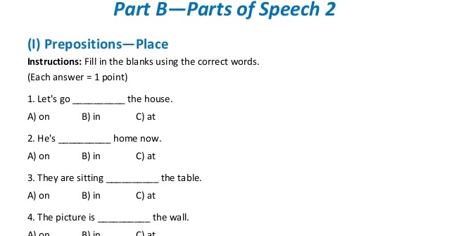 English Language Of Images: English Grammar Test Part B - Parts Of Speech2