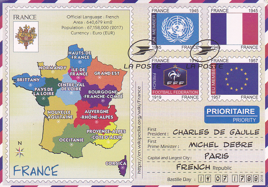 Postcard A La Carte: France - Map postcard