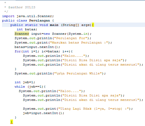 Cara membuat Perulangan For dan while Netbeans IDE 7.2