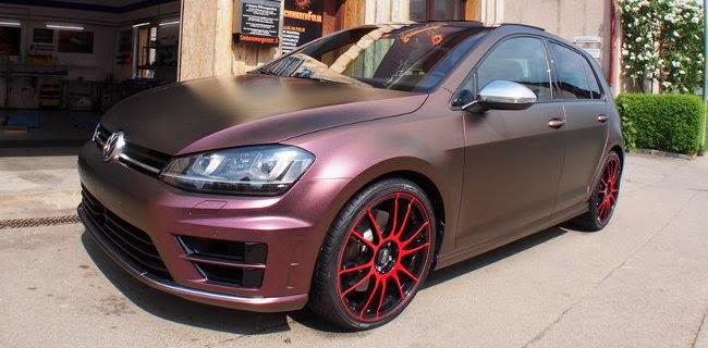 Volkswagen Golf 7 R sparkles wrapped in matte berry color | CarDuzz