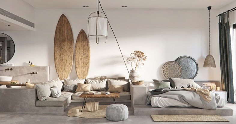 Boho-chic loft in earthy natural tones