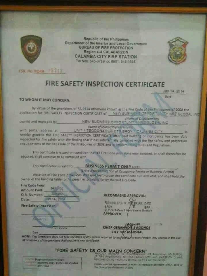 Fire Safety Inspection Certificate Application Form Quezon City at ...