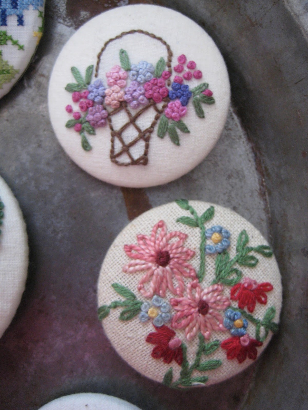 Bird Nest On The Ground: Embroidered Covered Buttons