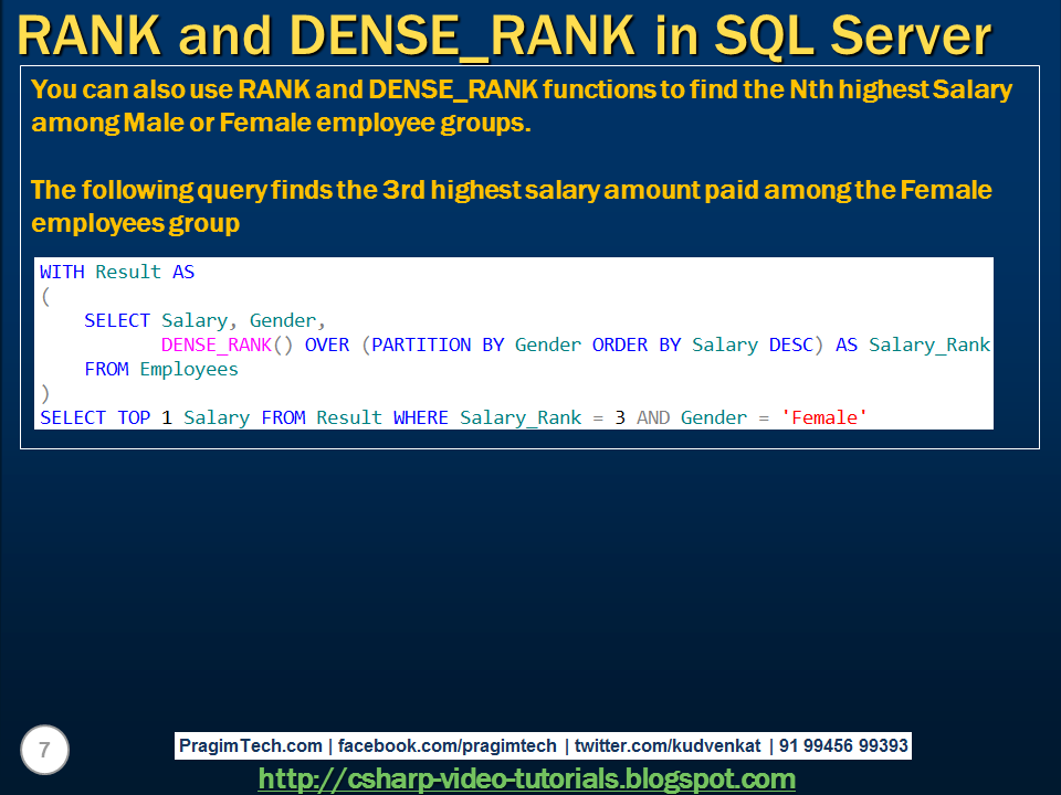 Sql server, .net and c# video tutorial: Rank and Dense_Rank in SQL Server