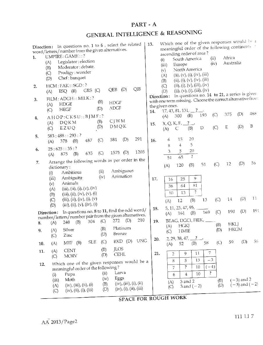 SSC Graduate Level Exam (Tier I) April 2013 Question Paper for General ...