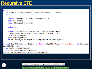 Sql server, .net and c# video tutorial: Part 51 – Recursive CTEs