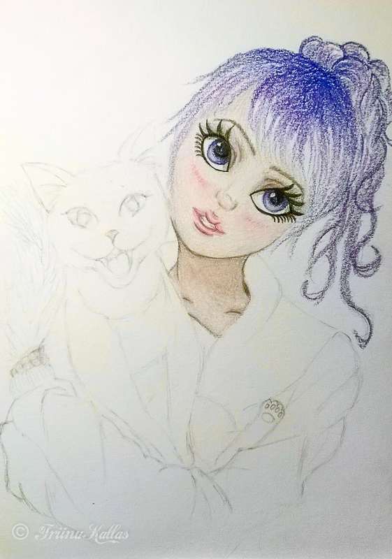 Triinu K . joonistused: Portreed - Tüdruk ja kass