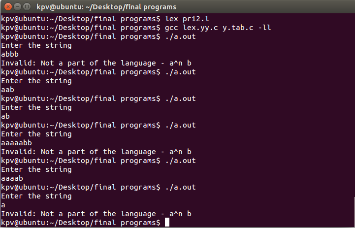 Curly Code Program In Yacc To Recognize The Language A N B N 10 Output To Say Input Is