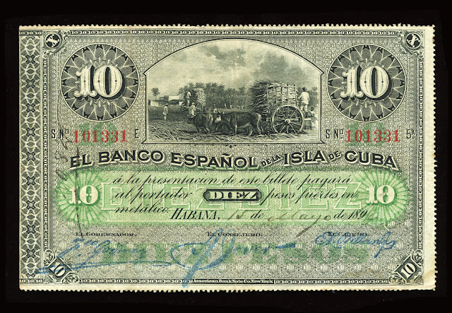 Cuba banknotes 10 Cuban Pesos Banknote of 1896 El Banco Espanol de la ...