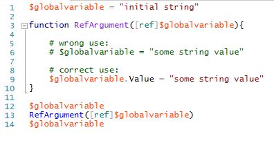 Use-Powershell: Function arguments as reference