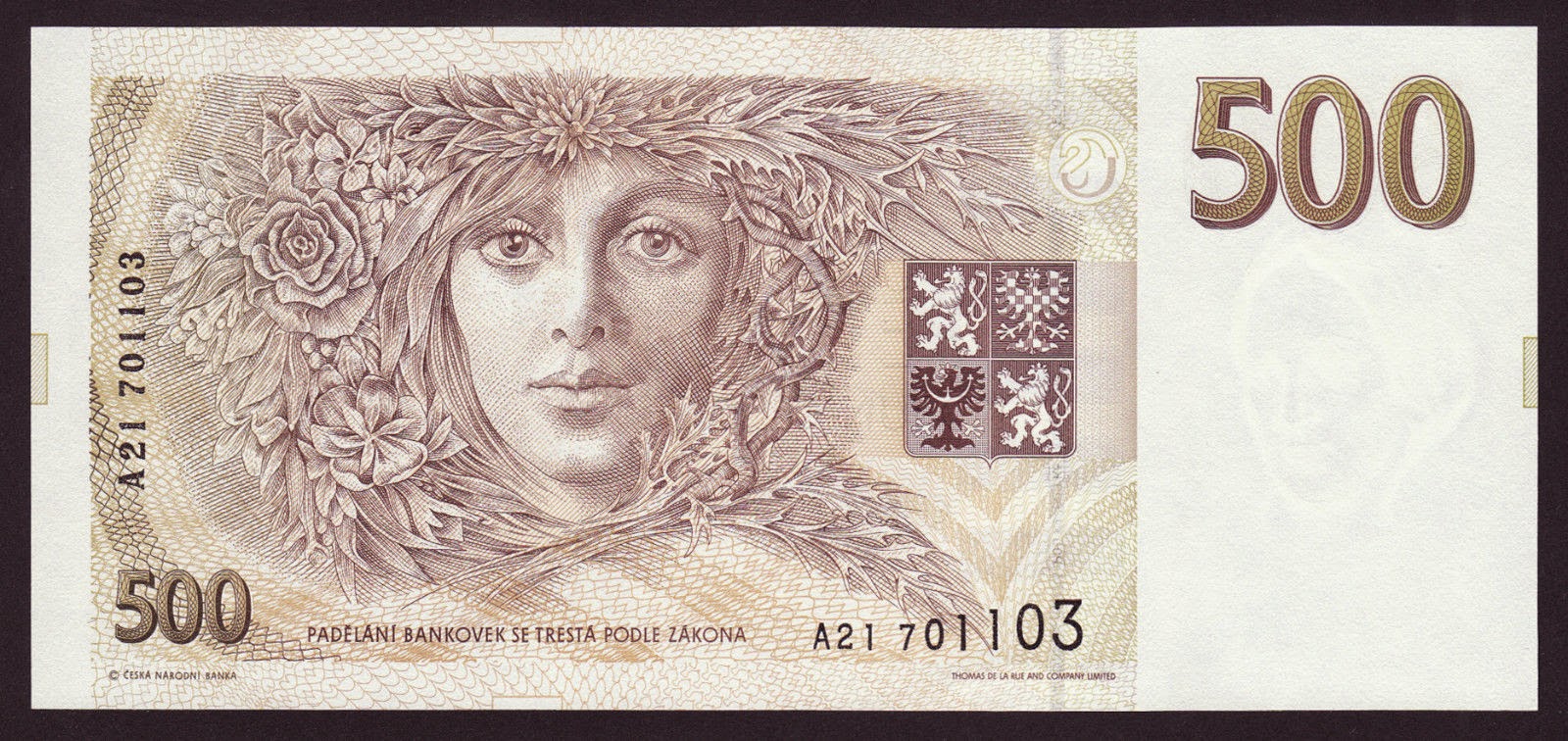 Czech Currency 500 Czech koruna banknote 1993 Božena Němcová|World ...