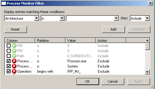 Sysinternals: ProcMon - Filter | Hannes' Blog