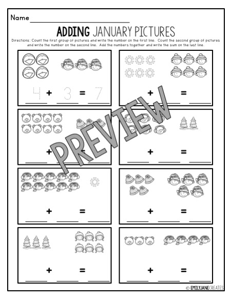 Emily Jane Creates: JANUARY NO PREP KINDERGARTEN PACKET-OVER 100 PAGES!