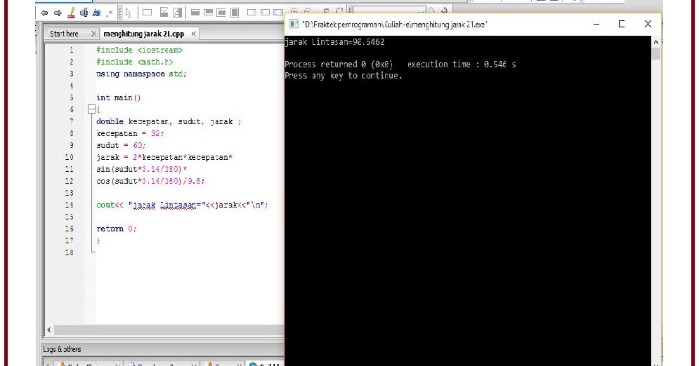Contoh Program Bahasa C/C++ Menghitung "Jarak Suatu Lintasan" - Sekolah ...