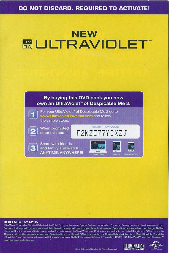 Your Free Daily Ultraviolet [UV] Codes for Movies: Despicable Me 2 ...