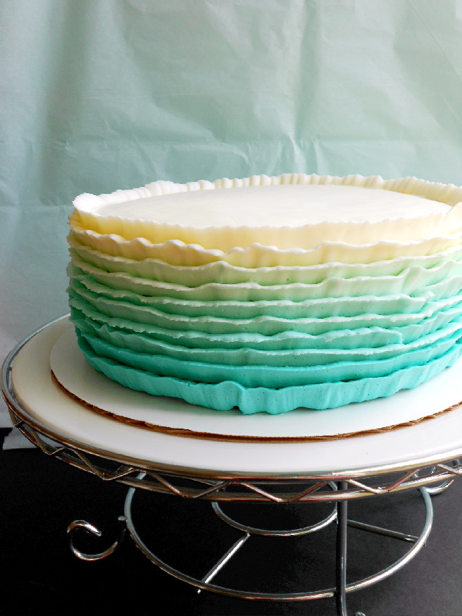 Teal Ombre Buttercream Ruffle Cake - Confessions of a Confectionista
