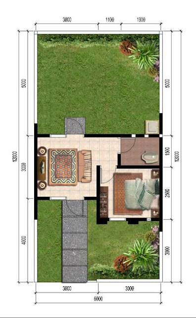 11 Denah Rumah Tipe 21 Berukuran Mungil