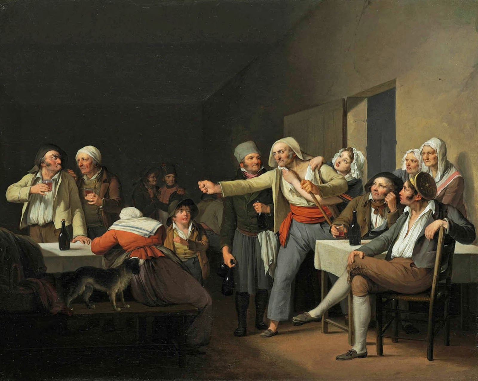 Peinture Française du 19ème Siècle: Men Arguing and Women Fighting (1818)