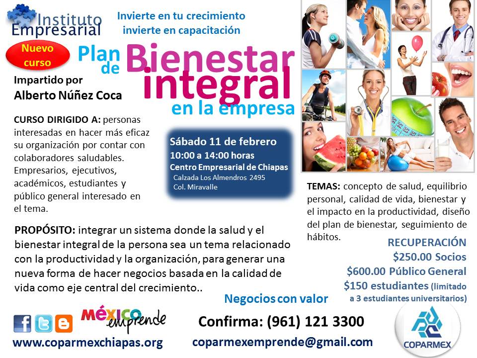COPARMEX CHIAPAS: CURSO: Bienestar integral para tu empresa (sábado 11 ...