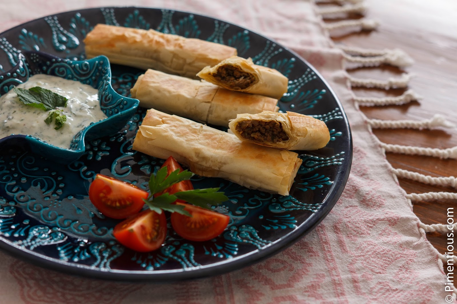 Pimentious: Moroccan Kefta Briouats with Tzatziki Sauce