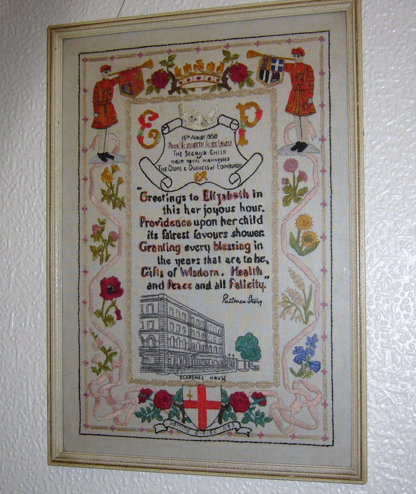 British Patriotic Samplers: Anne: birth sampler, 1950