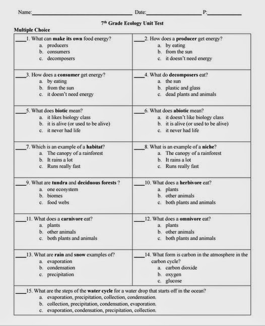 Teaching the Kid: Ecology Unit Test