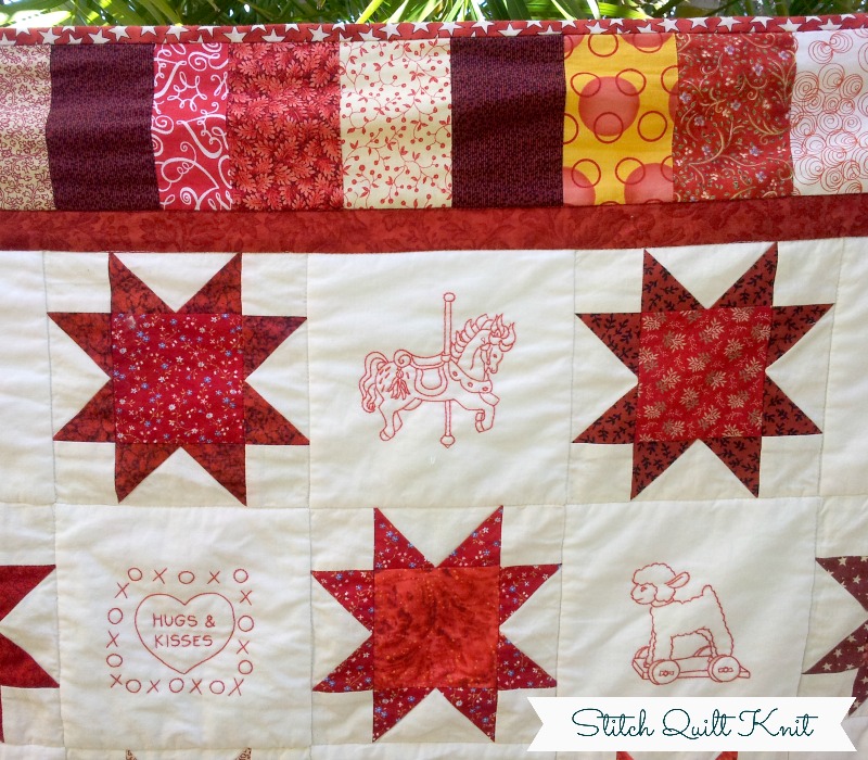 stitch quilt knit: Redwork stitchery star quilt