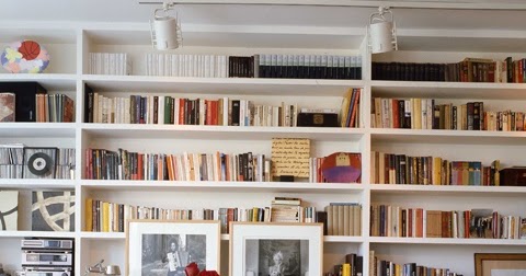 a perfect gray: hanging art on the bookcase