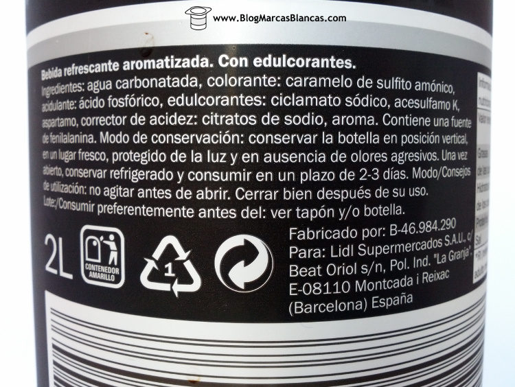 Refresco cola cero azúcares sin cafeína FREEWAY (Lidl) el blog de las ...