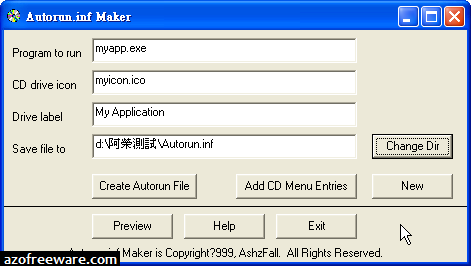 Autorun.inf Maker 1.0 免安裝版 - autorun.inf製作軟體 (解壓縮密碼 azo) - 阿榮福利味 - 免費軟體下載