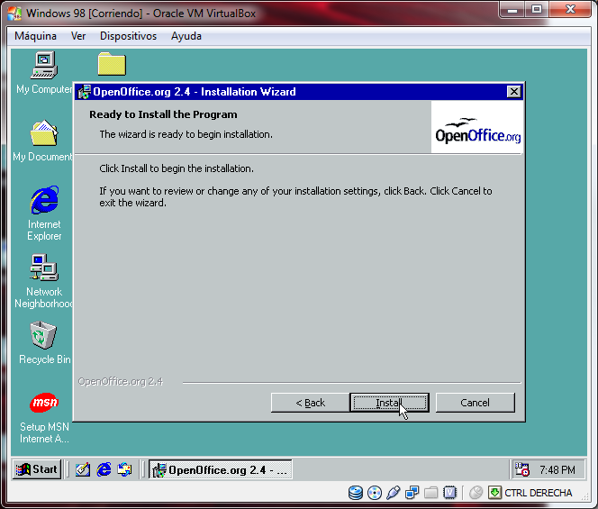 Como instalar Windows 98 en VirtualBox, acceso a internet mediante LAN ...