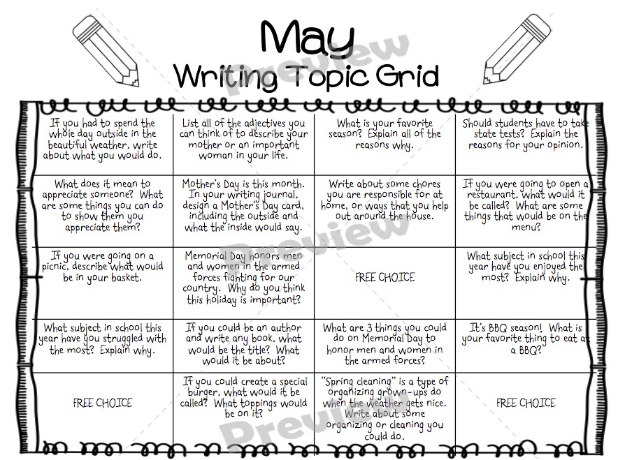 Ms. McSmartPants Does Third Grade: Writing Topic Grid Sheets