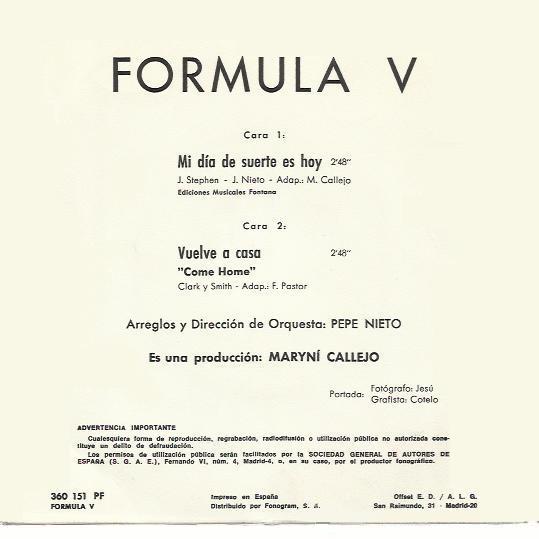 Spanish Garage & Pop-Rock: Fórmula V - SG Philips 360 151 PF (1968)