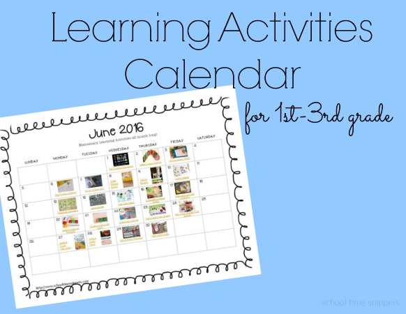 Printable Learning Activities Calendar | School Time Snippets