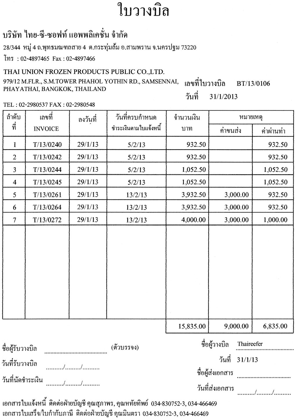 Thai Sanoo: invoice แปลว่า