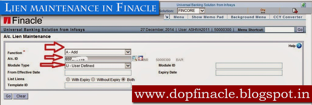 Account Maintenance Lien in DOP Finacle